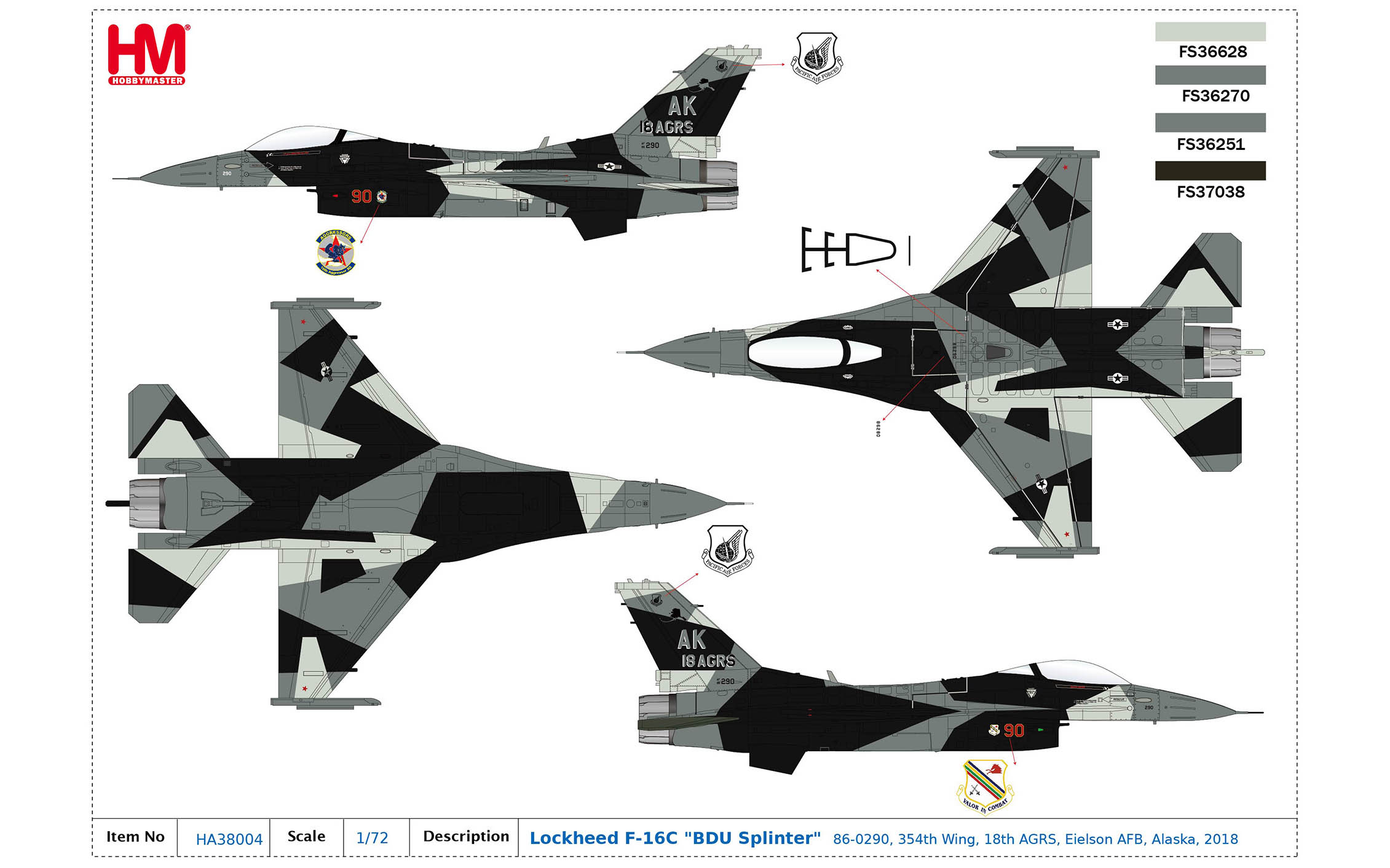 Lockheed F-16C, BDU Splinter, 18th AGRS, Eielson AFB, Alaska, 2018 ...
