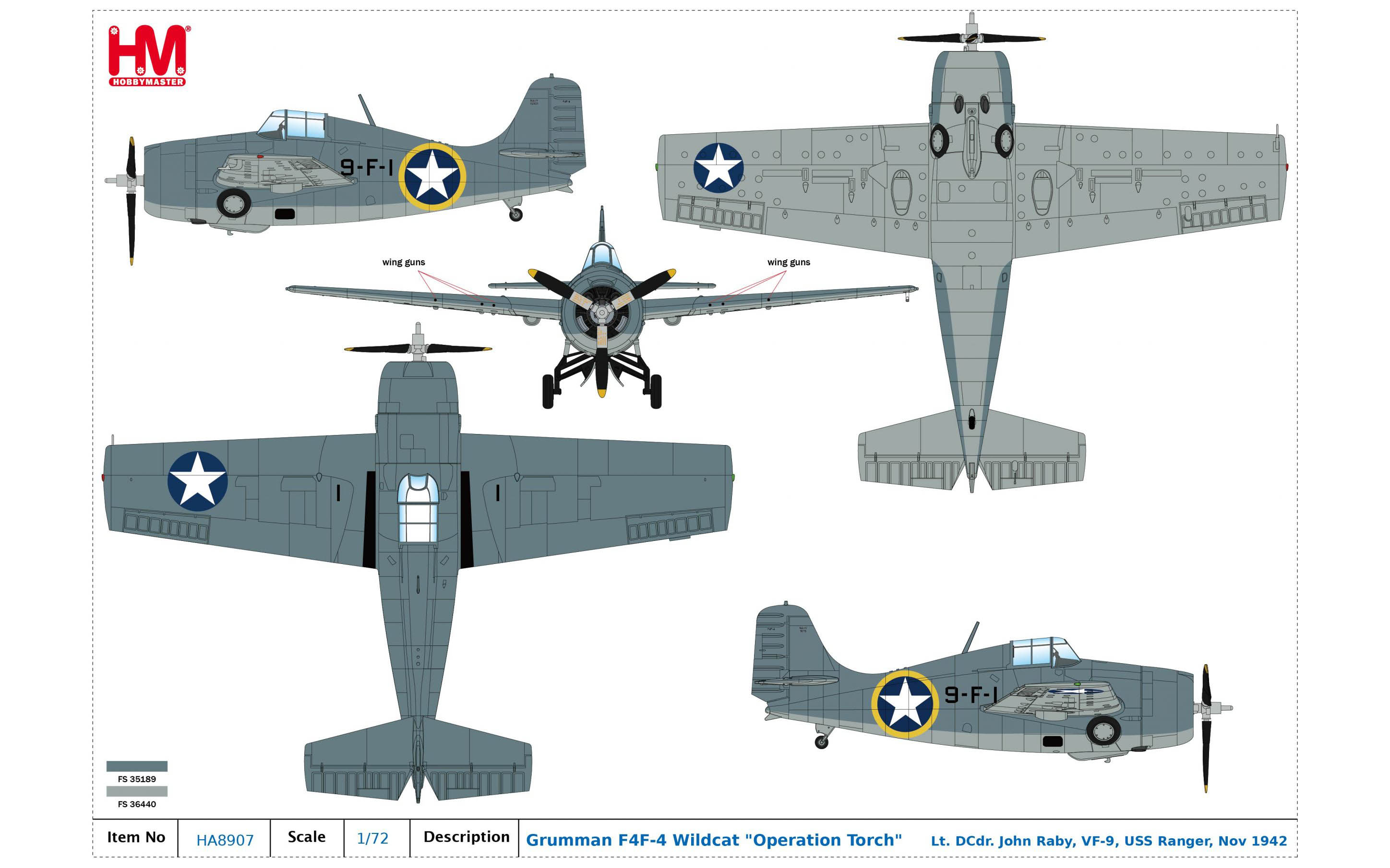 Grumman F4F-4 Wildcat - Operation Torch, VF-9, USS Ranger, 1942 - Hobby ...
