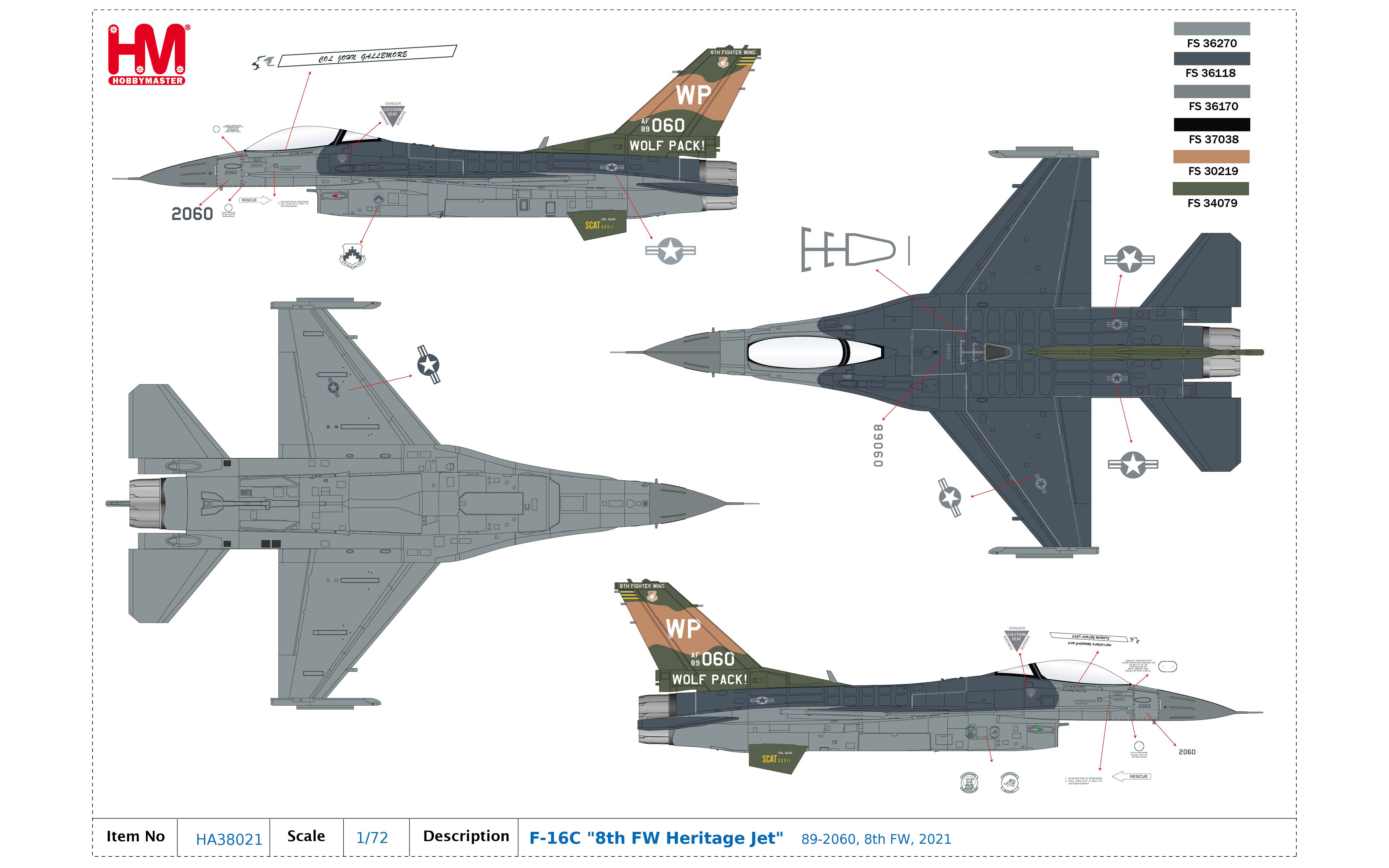 F-16C, 8th FW Heritage Jet, 89-2060, 8th FW, 2021 - Hobby Master ...