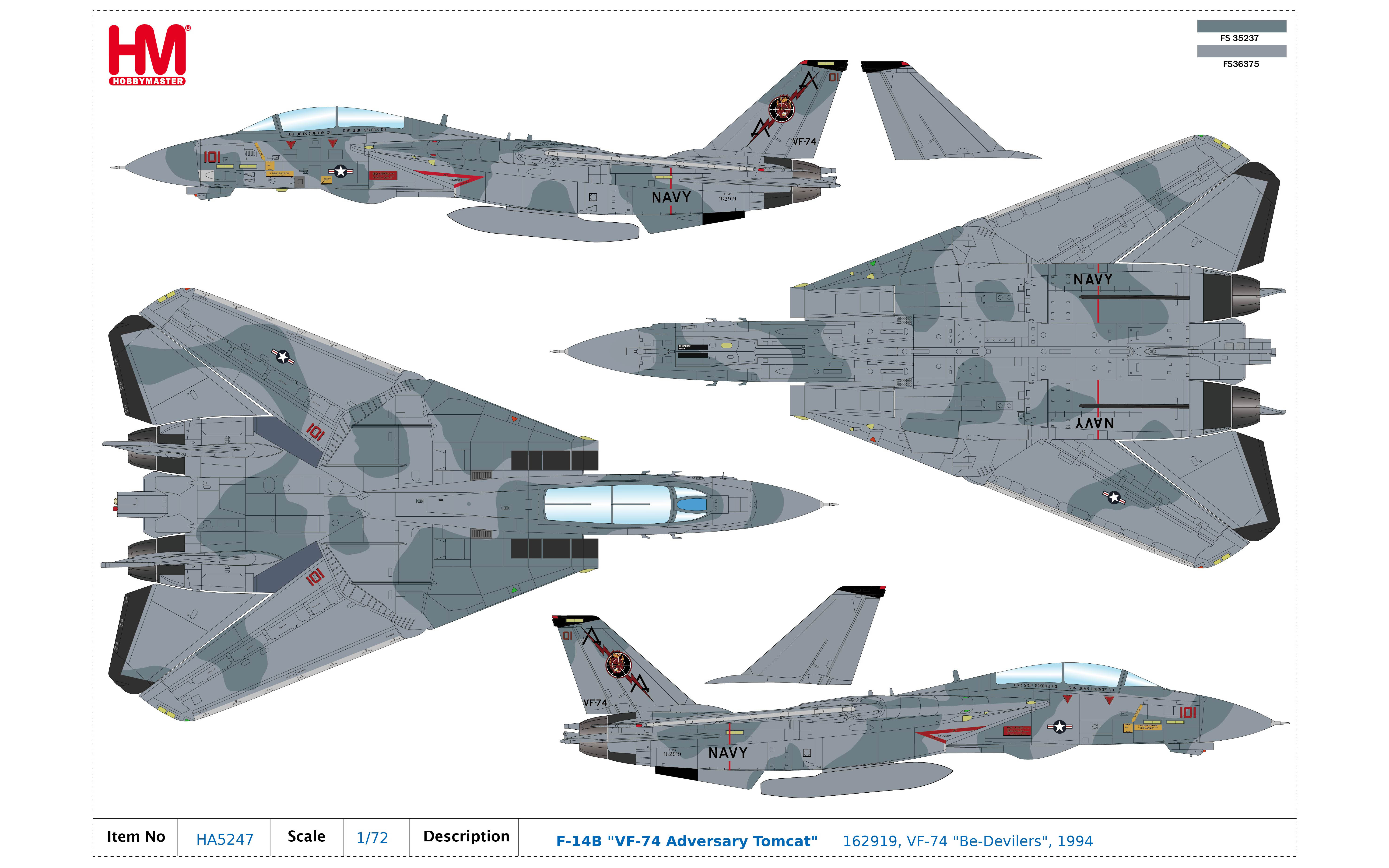 F-14B, VF-74 Adversary Tomcat,162919, VF-74, Be-Devilers, 1994 - Hobby ...