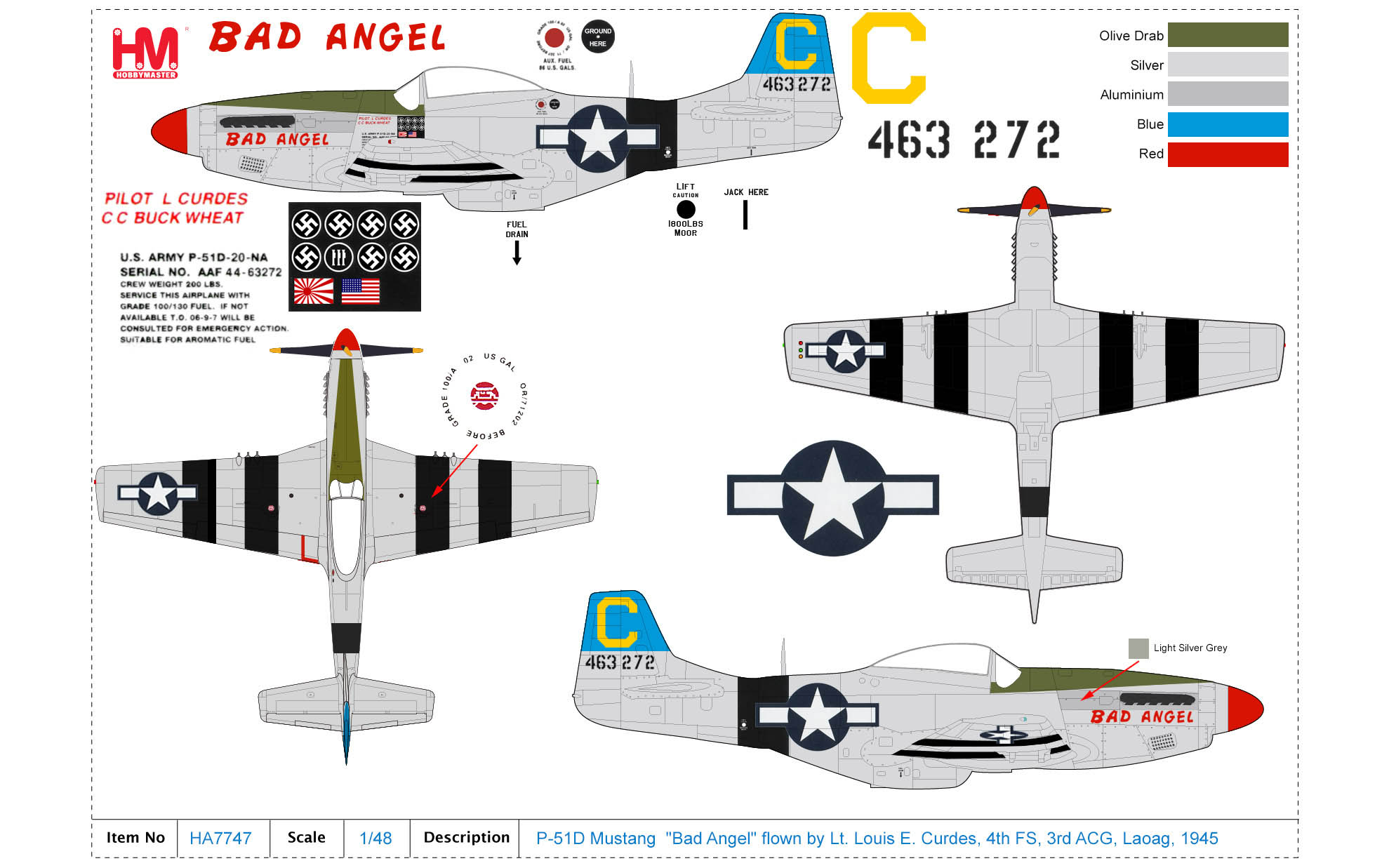 P-51D Mustang, Bad Angel, Lt. Louis E. Curdes, 4th FS, 3rd ACG, Laoag ...