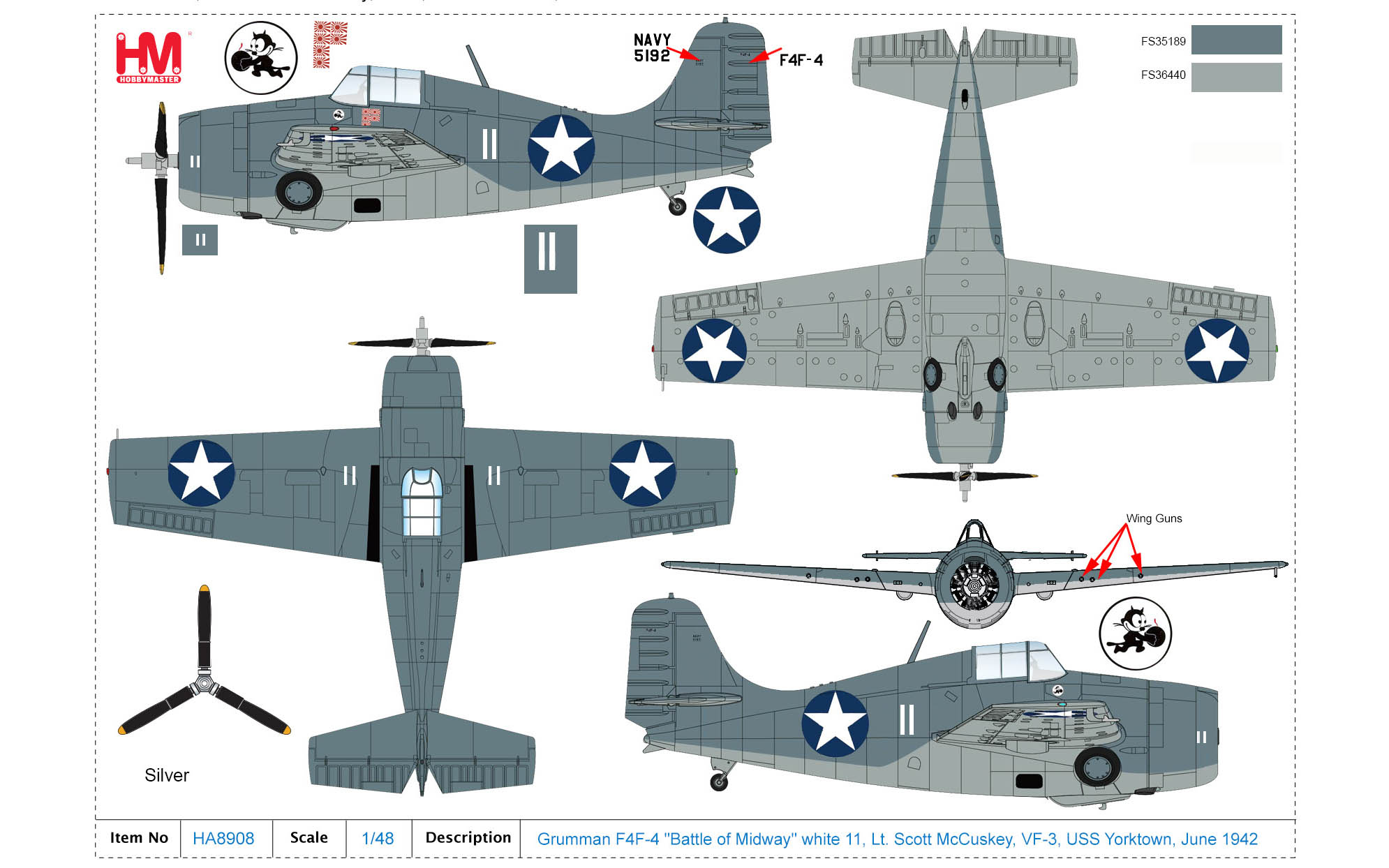 Grumman F4F-4, Battle of Midway, Lt. Scott McCuskey, VF-3, USS Yorktown, 1942 - Hobby Master ...