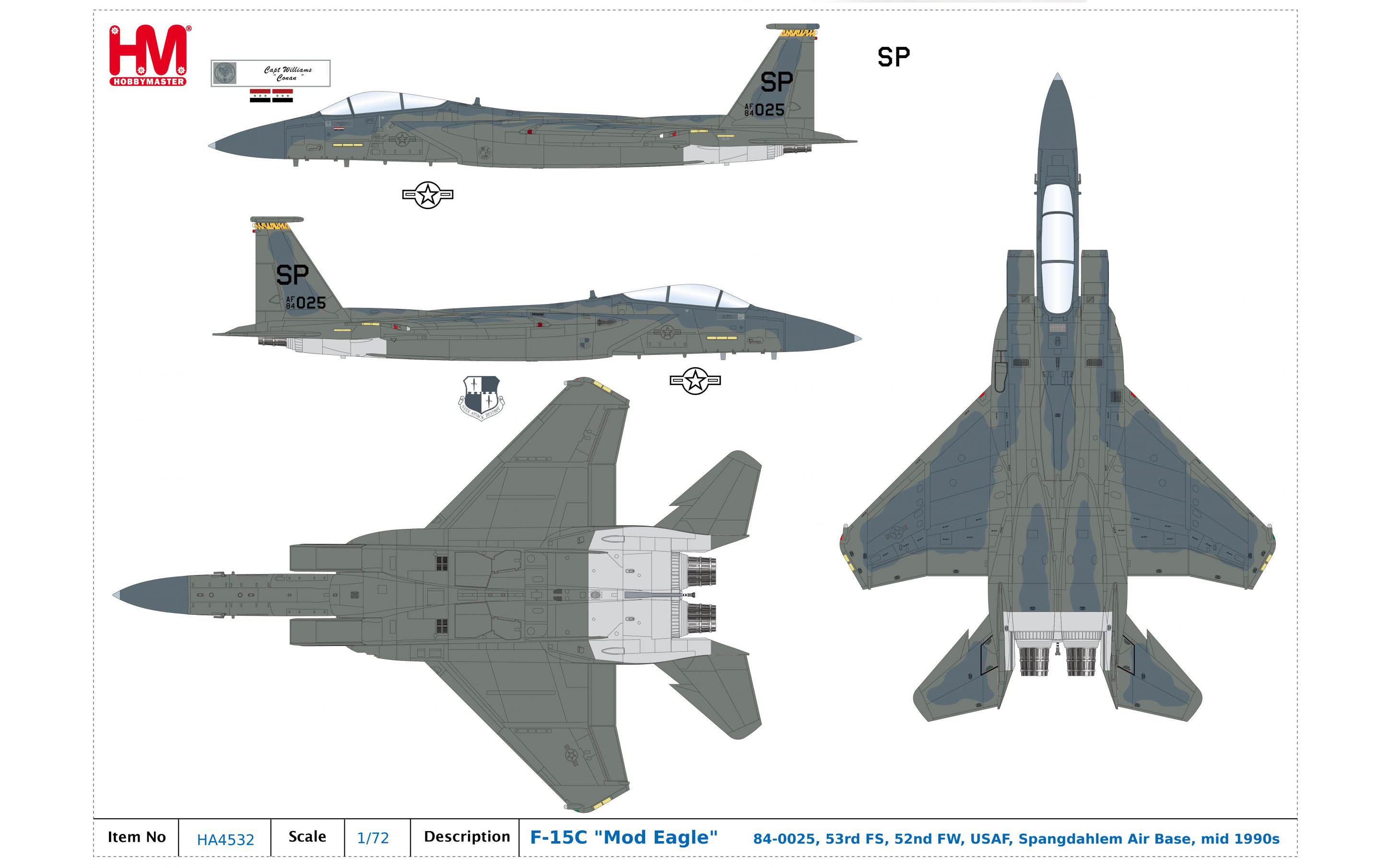 F-15C, Mod Eagle, 53rd FS, 52nd FW, USAF, Spangdahlem AB, mid 1990s ...