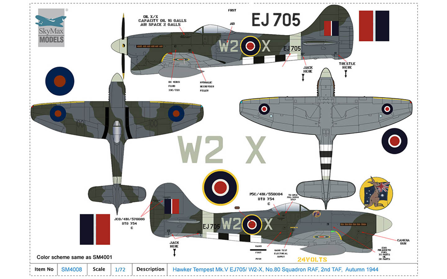 Hawker Tempest Mk.V EJ705 W2-X, No.80 Squadron RAF, 2nd TAF, Autumn ...