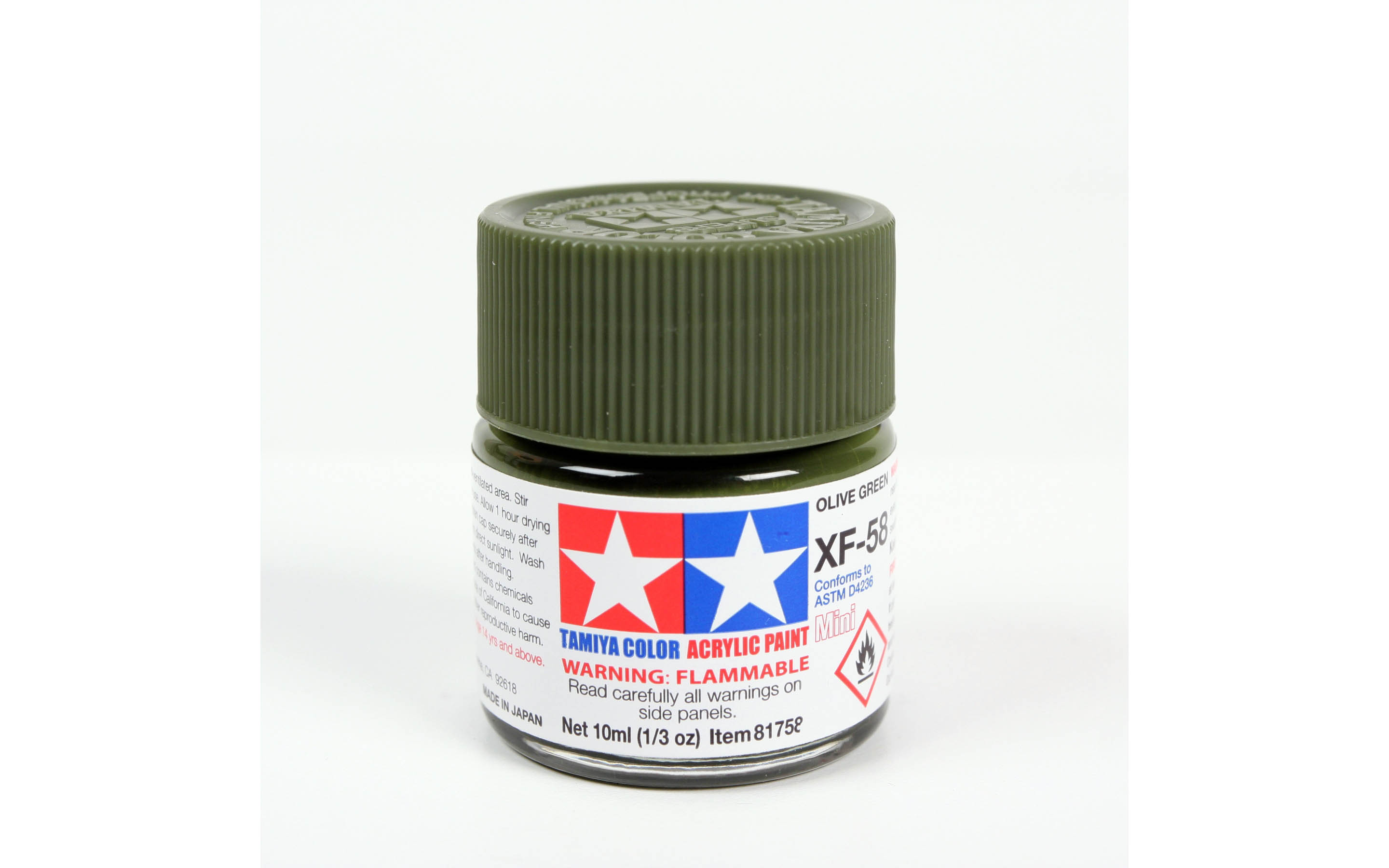 Olive Green XF-58 Flat Acrylic - 10ml Bottle - Tamiya 81758 ...