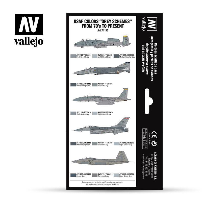 USAF Colors - Grey Schemes From 70's to Present Set - Vallejo 71.156 ...