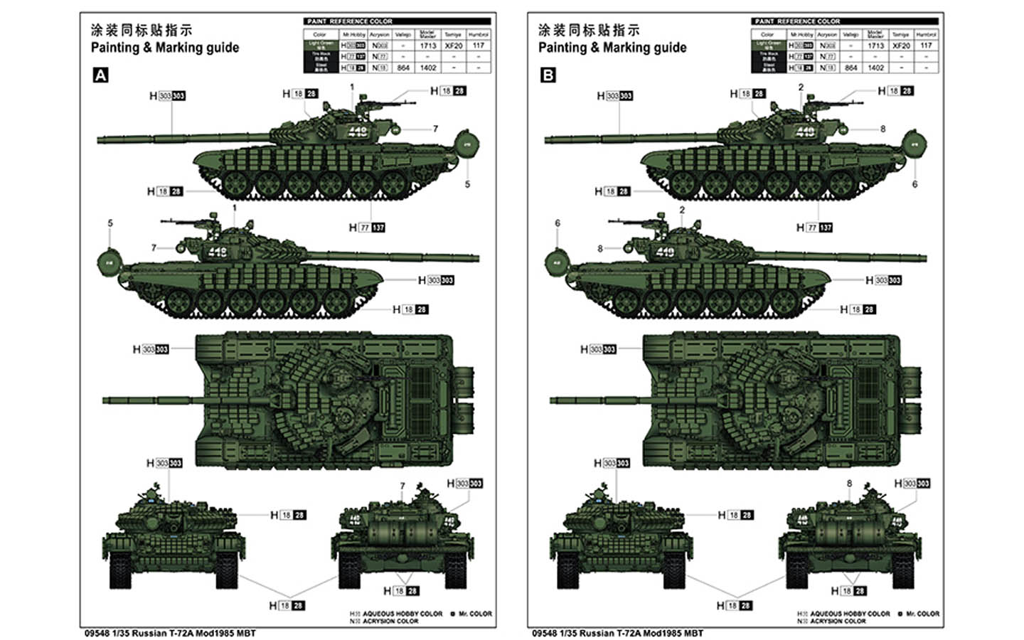 Russian T-72A MBT Model 1985 - Trumpeter 09548 | kingshobby.com