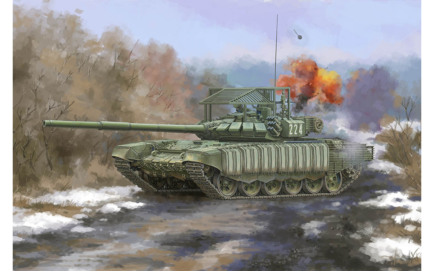 Russian T-72B3 with 4S24 Soft Case ERA and Grating Armour - Trumpeter 09610 | kingshobby.com