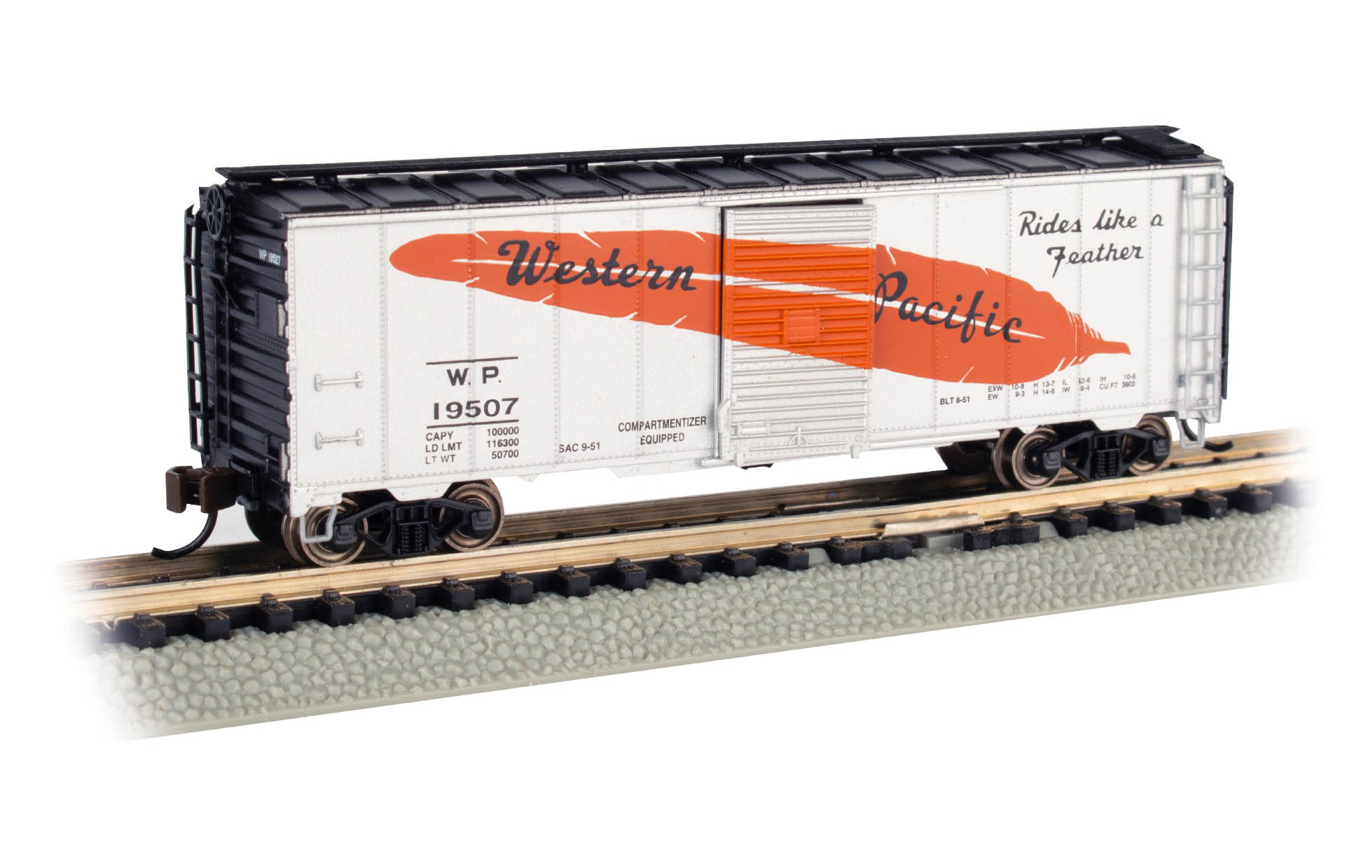 Western Pacific #19507 - Feather Car - AAR 40' Steel Boxcar - Bachmann ...