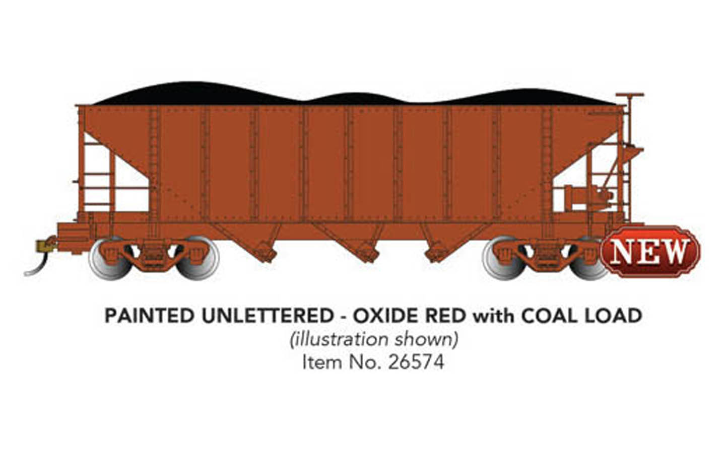 Painted Unlettered - Oxide Red with Coal Load, 3-Bay Hopper with Removable Load - Bachmann ...