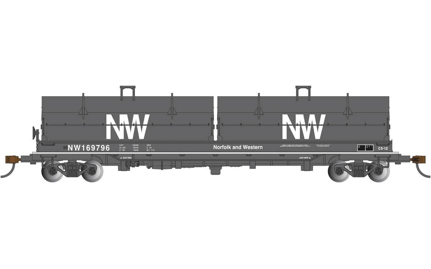 Norfolk & Western #169796 with Engled Hood, 55' Steel Coil Car with ...