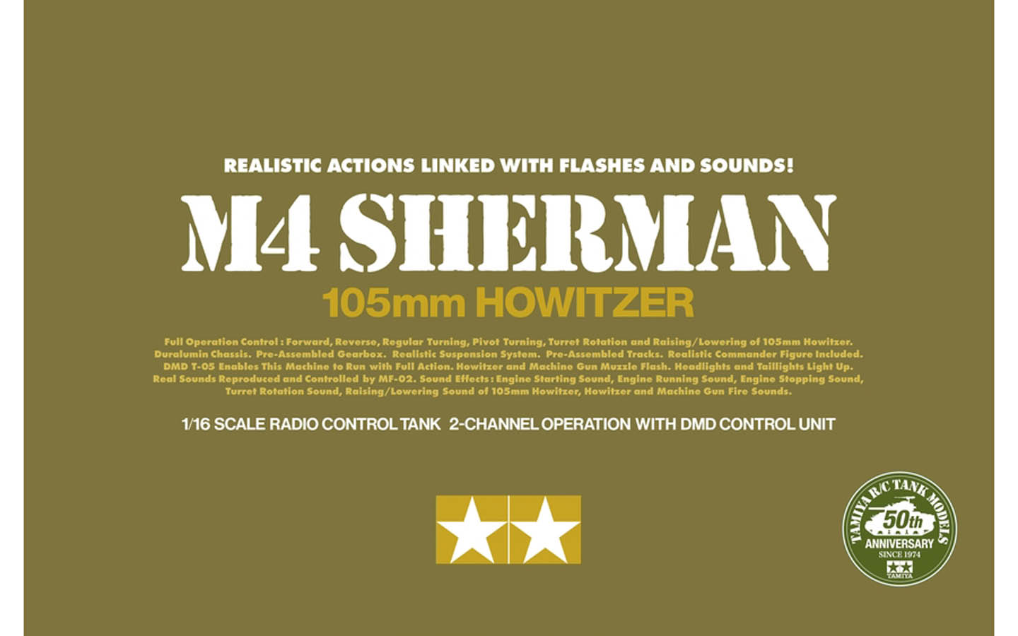 RC M4 Sherman 105mm Howitzer, Full-Option Kit - Tamiya 56014 ...